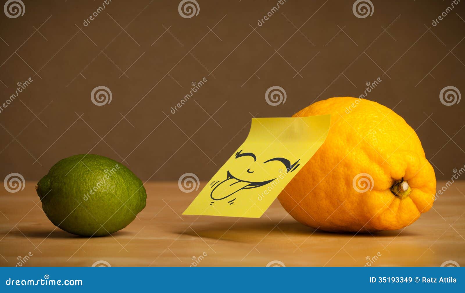 Lemon with Post-it Note Sticking Out Tongue To Lime Stock Image - Image ...