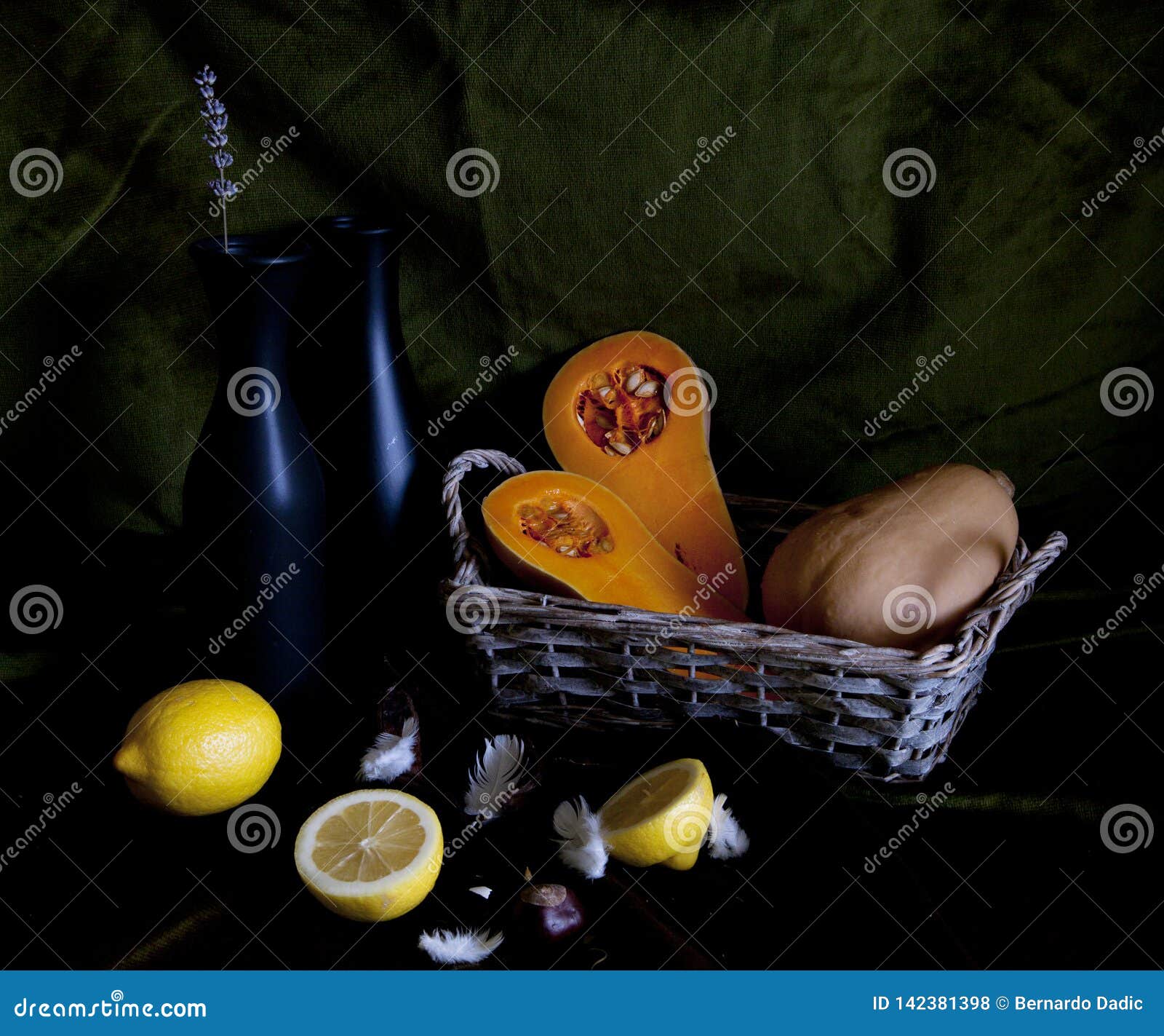 Lemon and Pumpkin on a Black Background. Stock Photo - Image of lemon ...