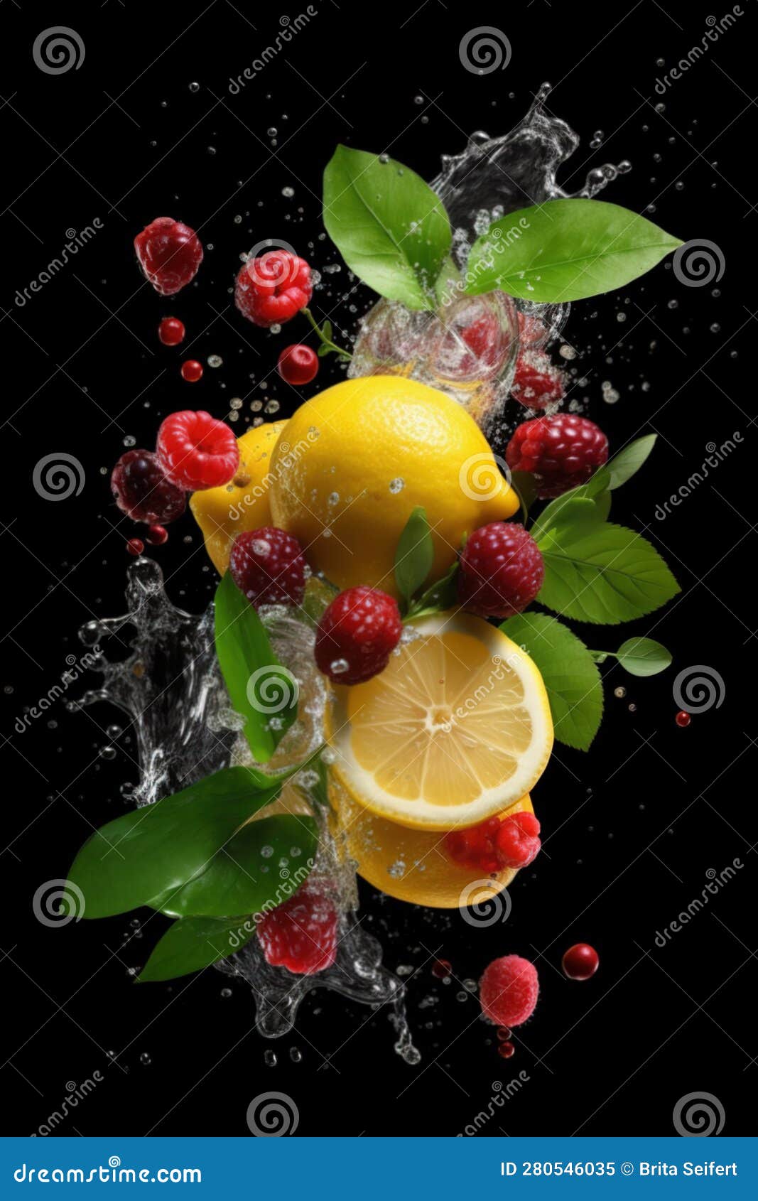Lemon and Raspberries, Refreshing, Clean, with Water Splash. Generative ...