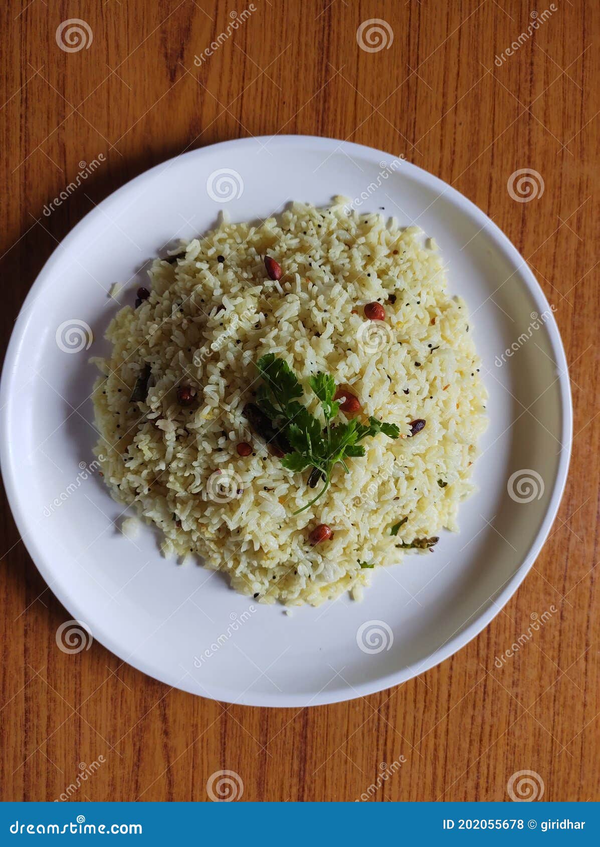 Lemon Rice with Coriander Leaves Stock Photo - Image of rice, coriander ...