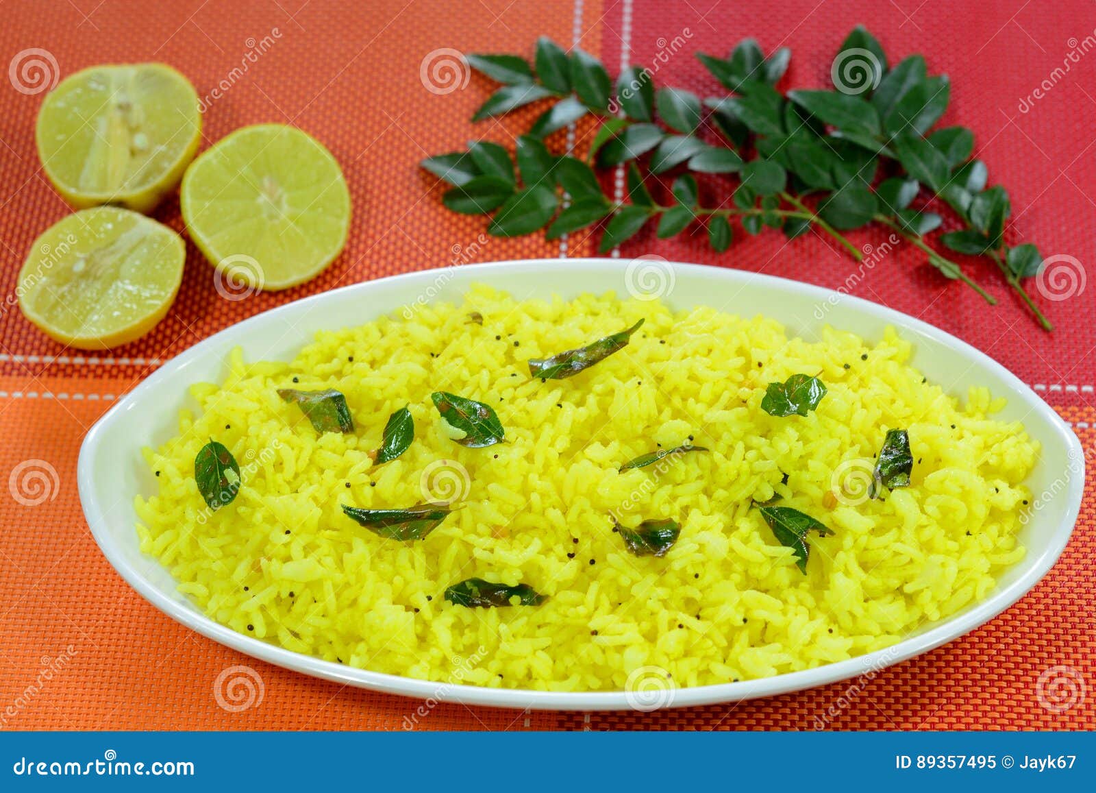 Lemon Rice stock image. Image of dish, lunch, leaves - 89357495