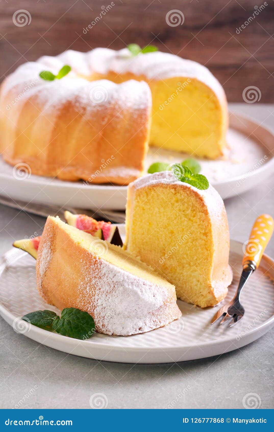 Lemon Ring Cake with Icing Sugar Served Stock Photo - Image of ...