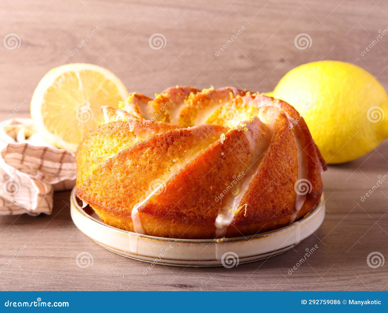 Lemon ring cake, served stock photo. Image of dessert - 292759086