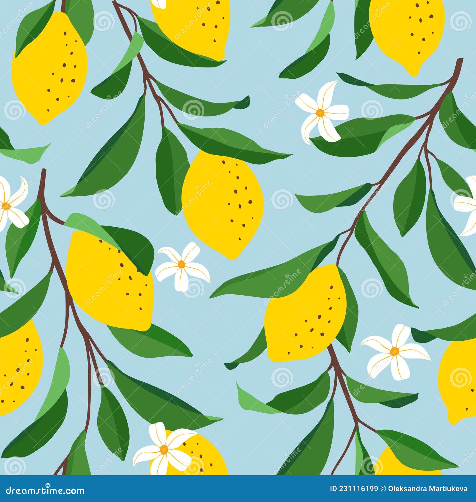 Lemon Seamless Pattern. Trendy Summer Background. Vector Bright Print ...