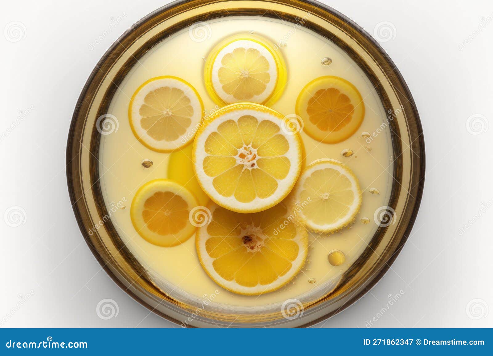 Lemon Segment Set Against Freshly Squeezed Lemon Juice in a Glass Basin ...