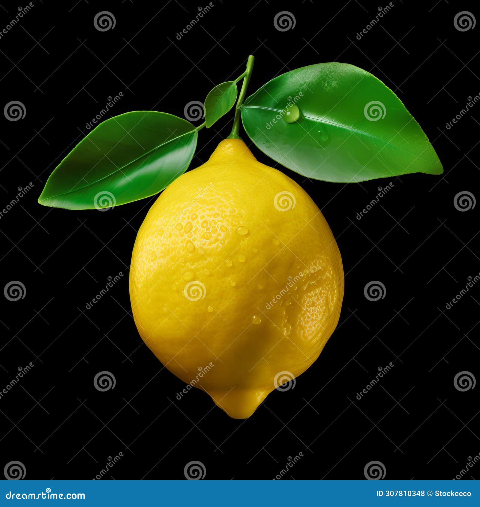 Hyperrealistic Lemon with Leaf on Isolated Black Background Stock ...