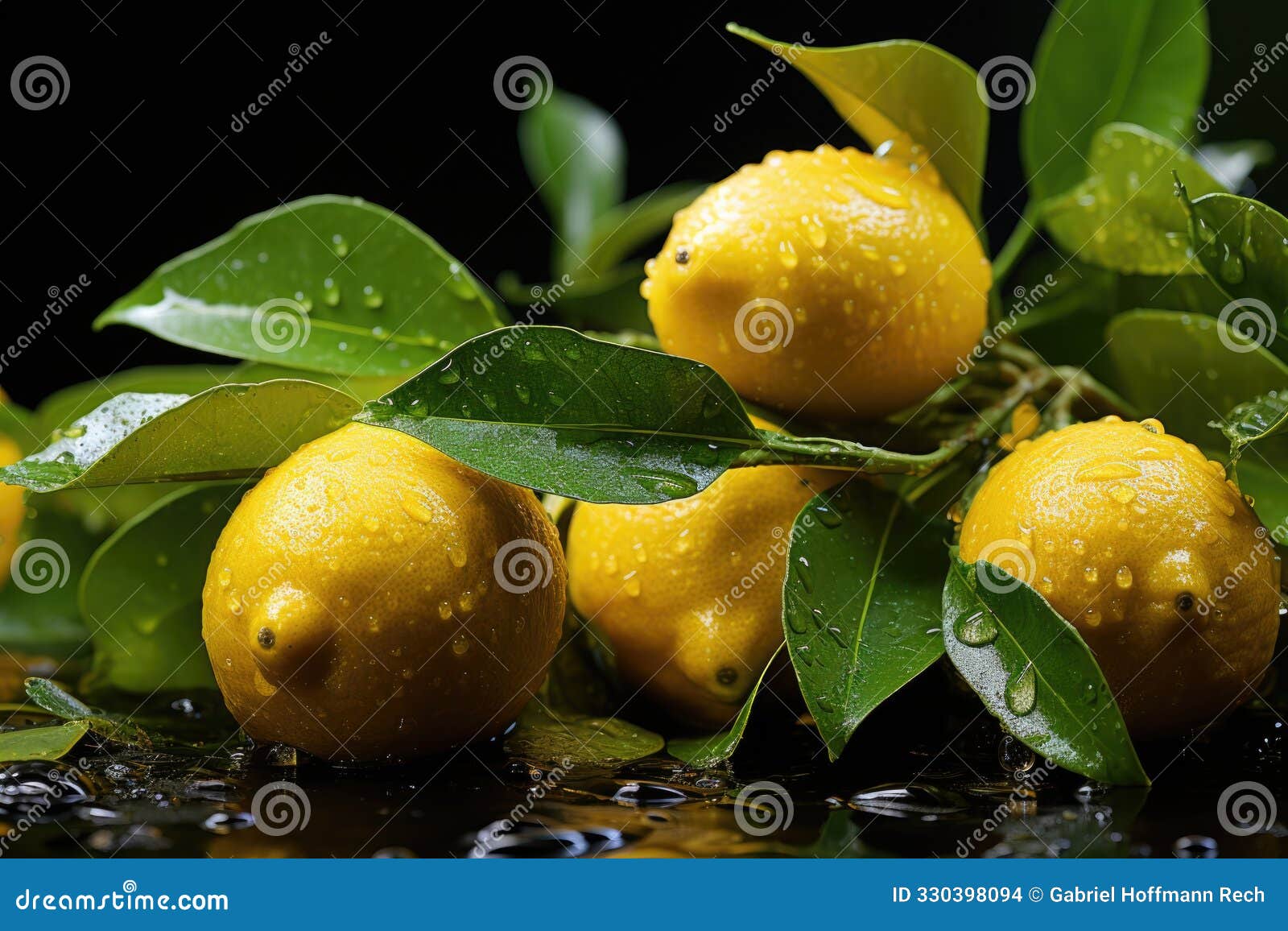Lemon of the Side View with the Leaves in the Bottom Textued Background ...