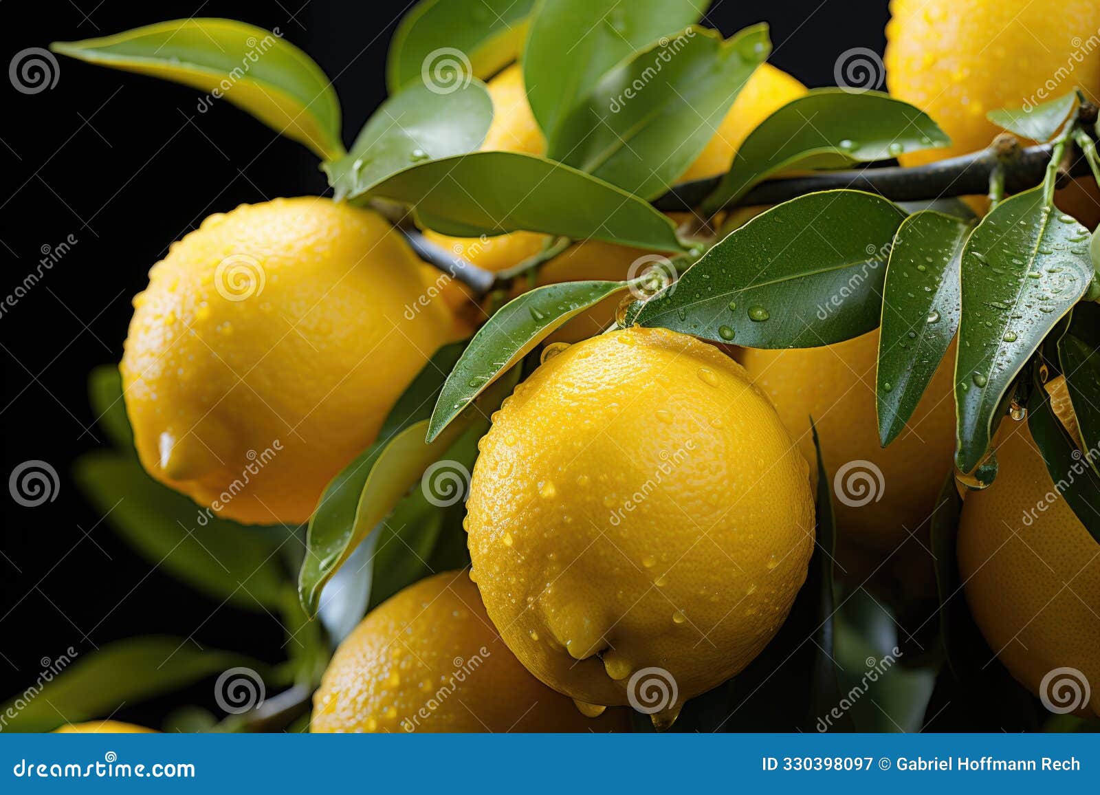 Lemon of the Side View with the Leaves in the Bottom Textued Background ...