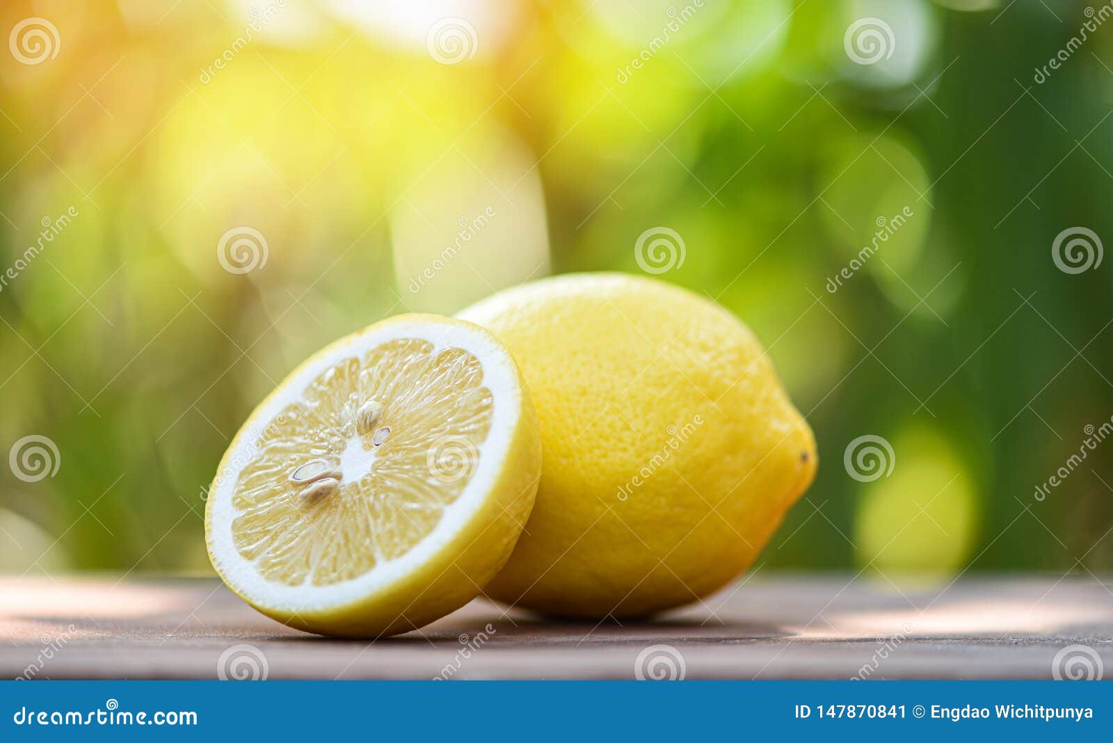 Lemon Slice Close Up And Lemon Fruit On Summer Nature Stock Image ...