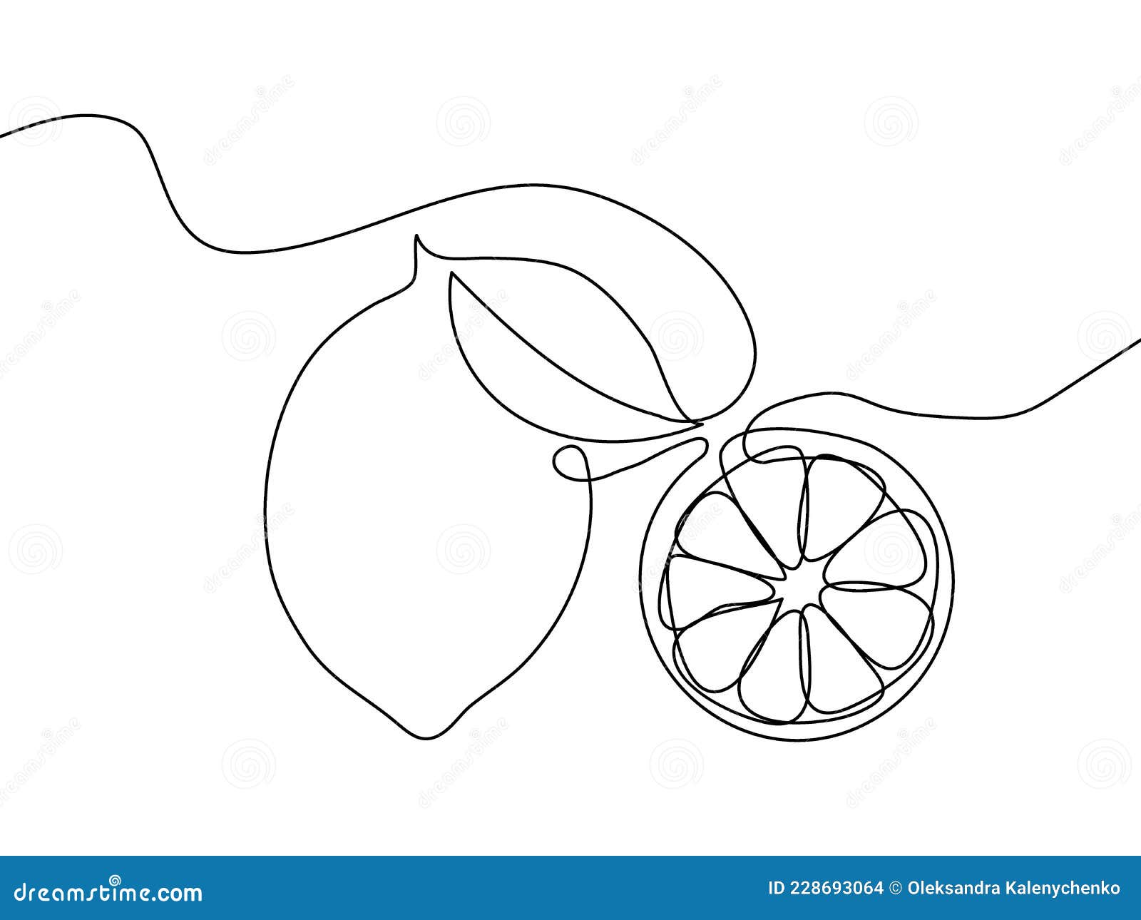 Lemon and a Slice of Fruit One Line. Continuous Line Drawing of Citrus ...