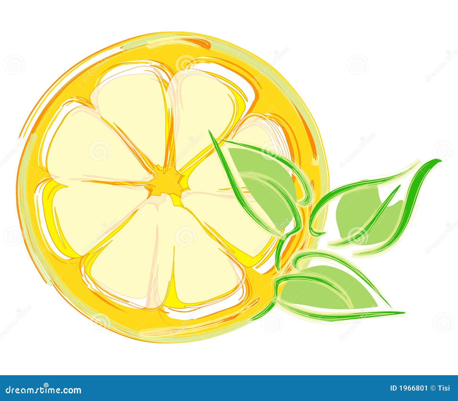 Lemon Slice with Leaves. Artistic Illustration Stock Illustration ...