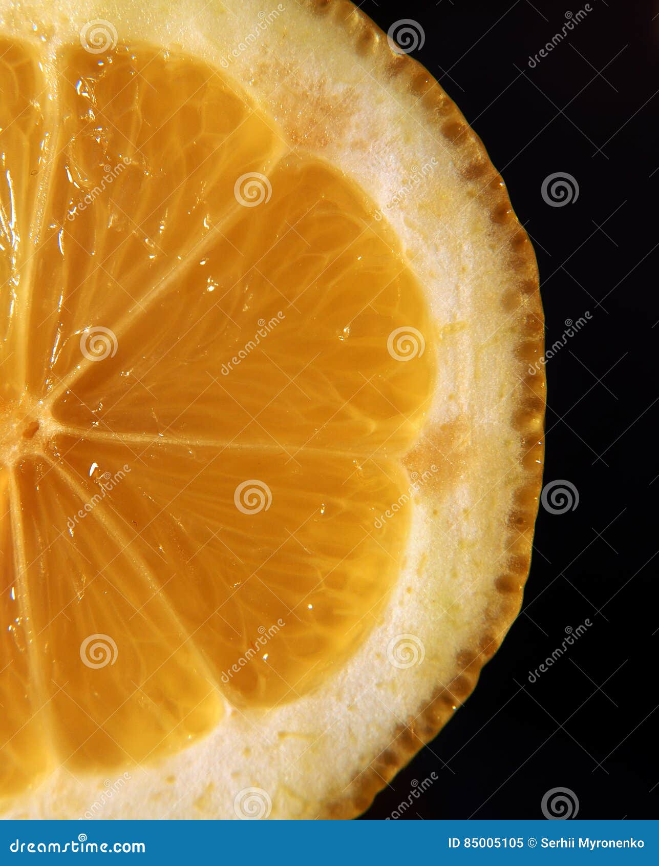 Lemon Slice Macro Isolated on Black Stock Image - Image of peel, mirror ...