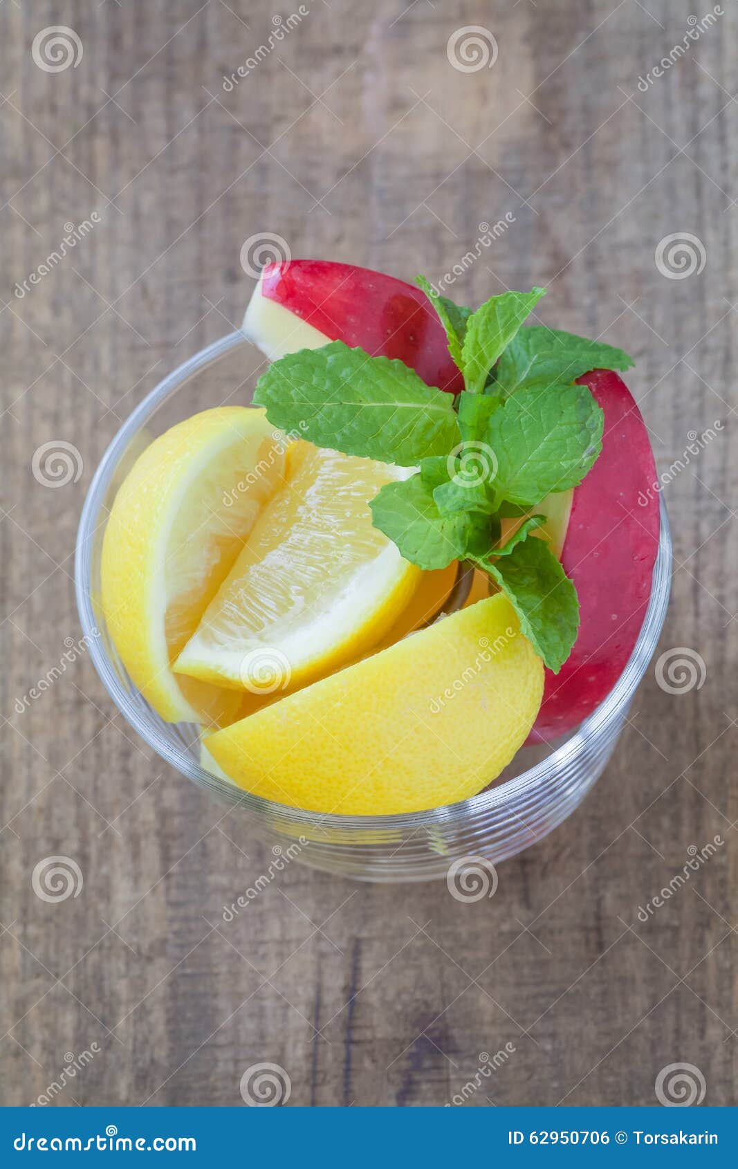 Lemon Slice and Red Apple Slice in Cup of Glass Stock Photo - Image of ...
