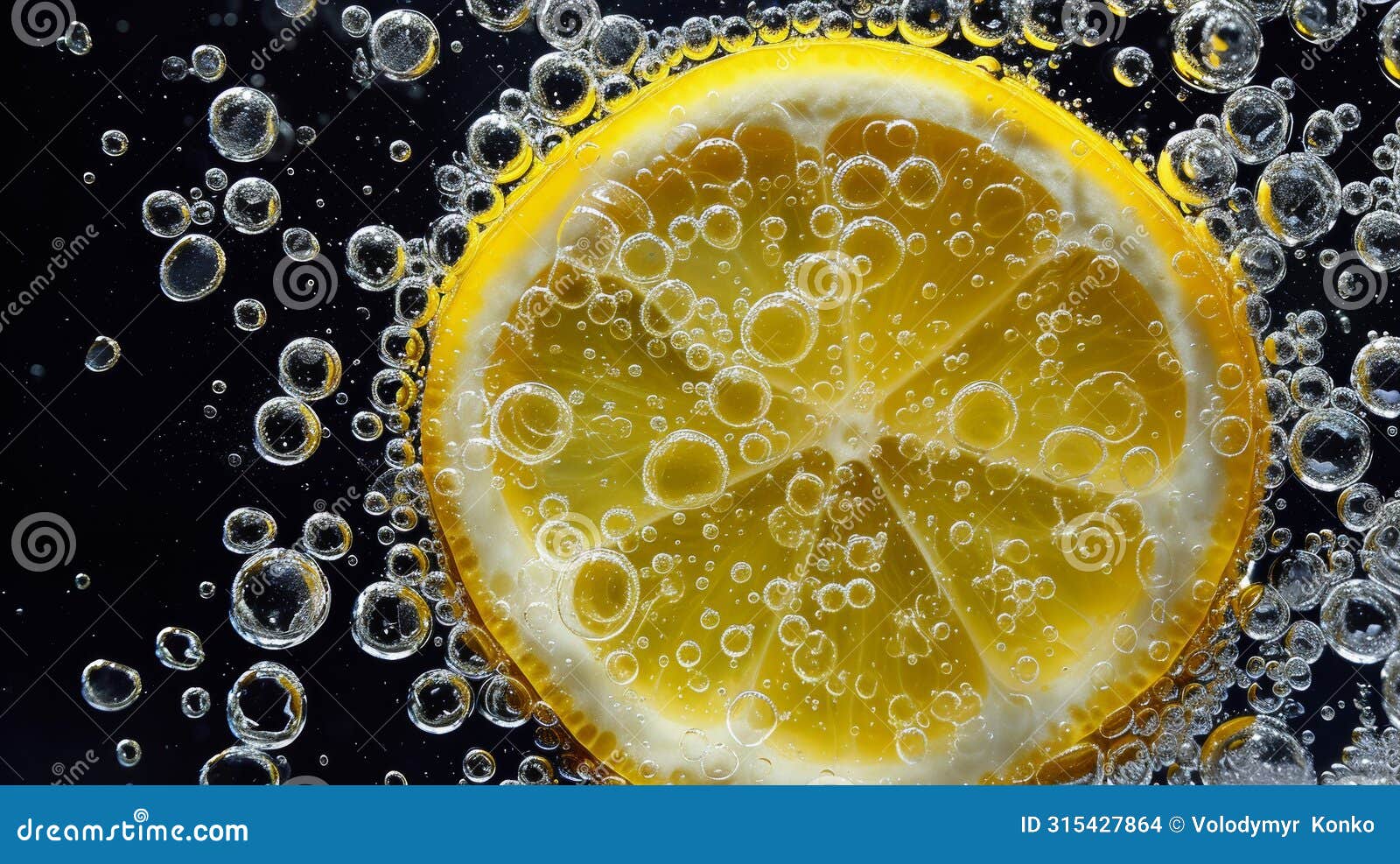 Lemon Slice Submerged in Carbonated Water with Bubbles Stock Photo ...