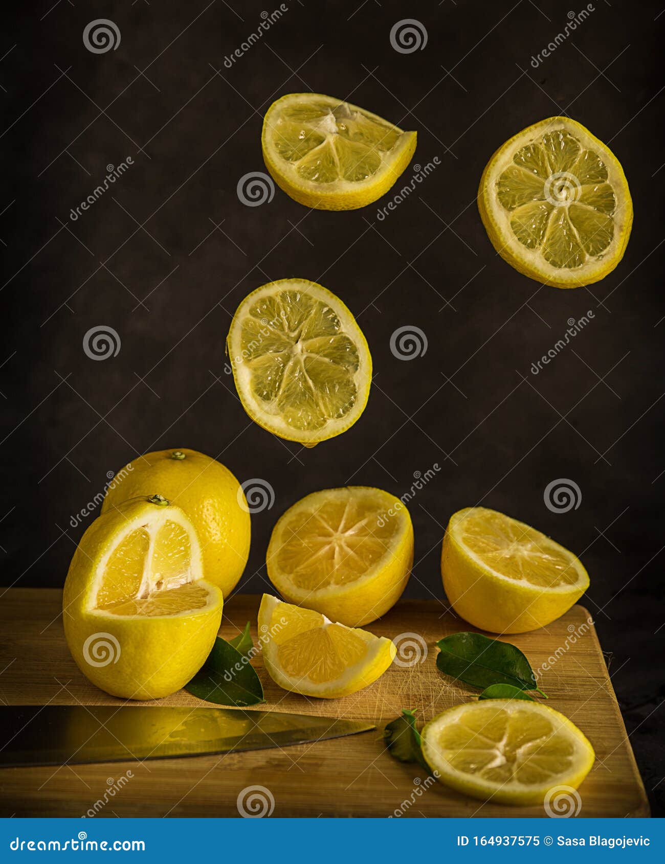 Lemon slices that fly stock image. Image of lemon, fruit - 164937575