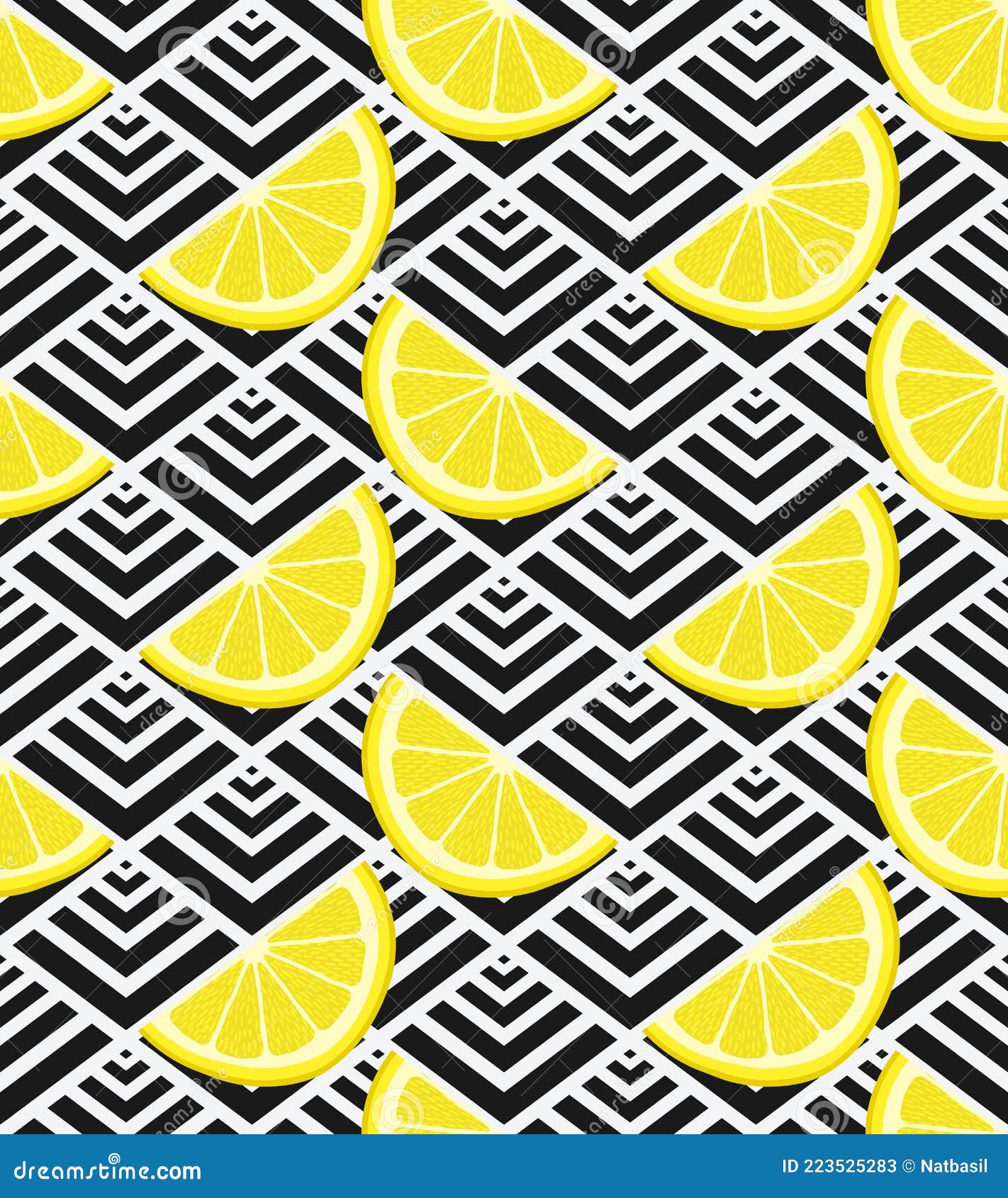Lemon Slices on Geometric Background. Lemon Seamless Pattern Stock ...