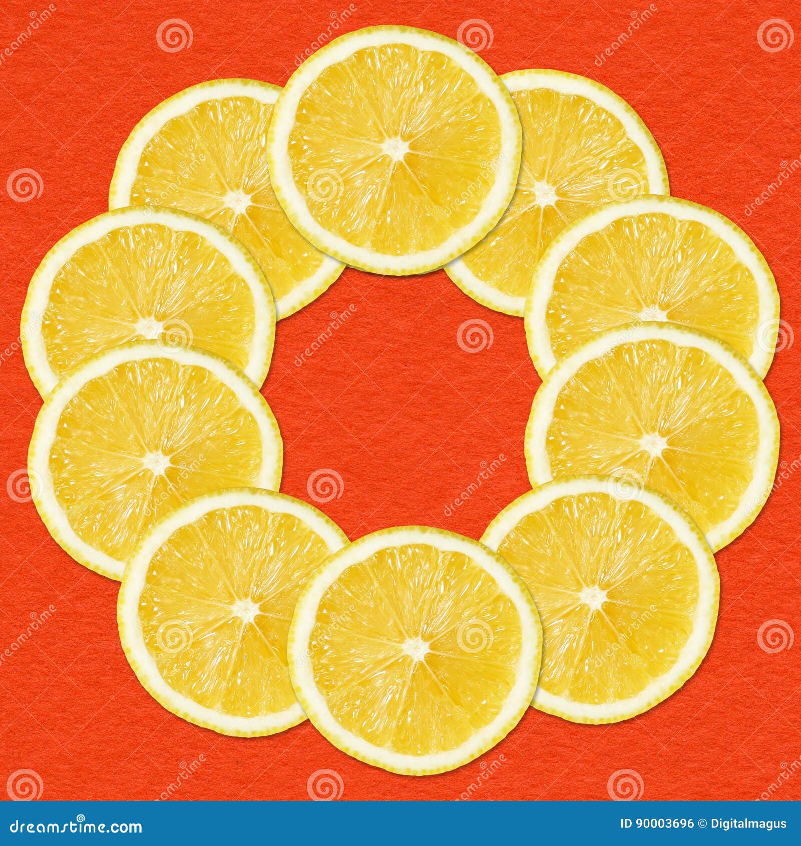Lemon slices on Red stock photo. Image of background - 90003696