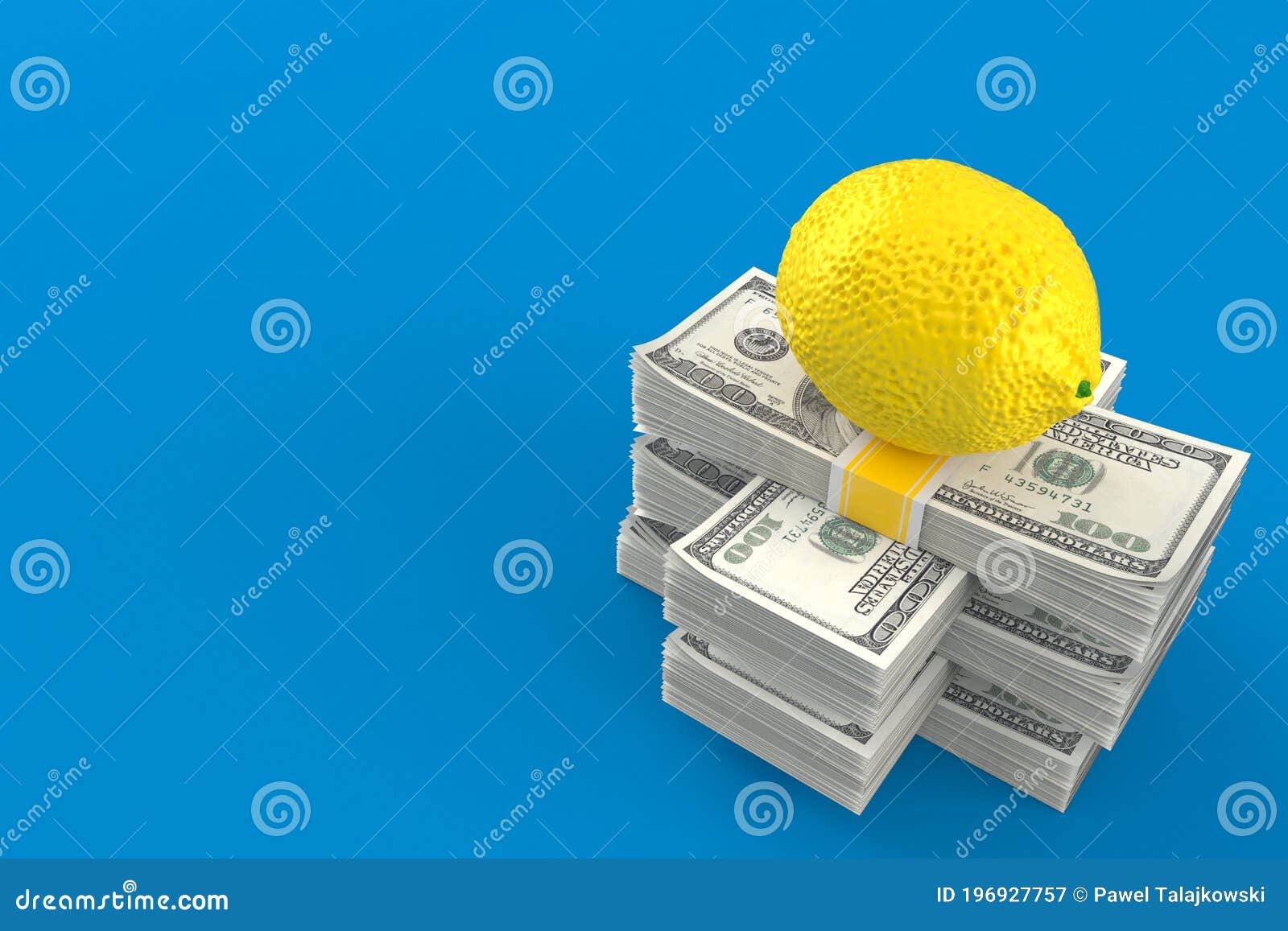 Lemon on stack of money stock illustration. Illustration of yellow ...