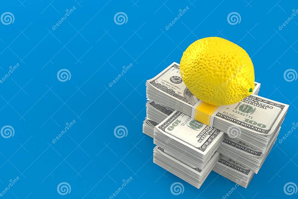 Lemon on stack of money stock illustration. Illustration of yellow ...