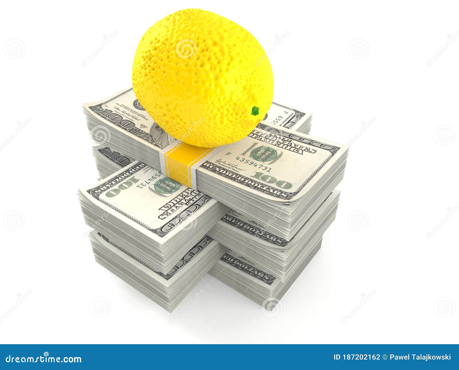 Lemon on stack of money stock illustration. Illustration of cash ...