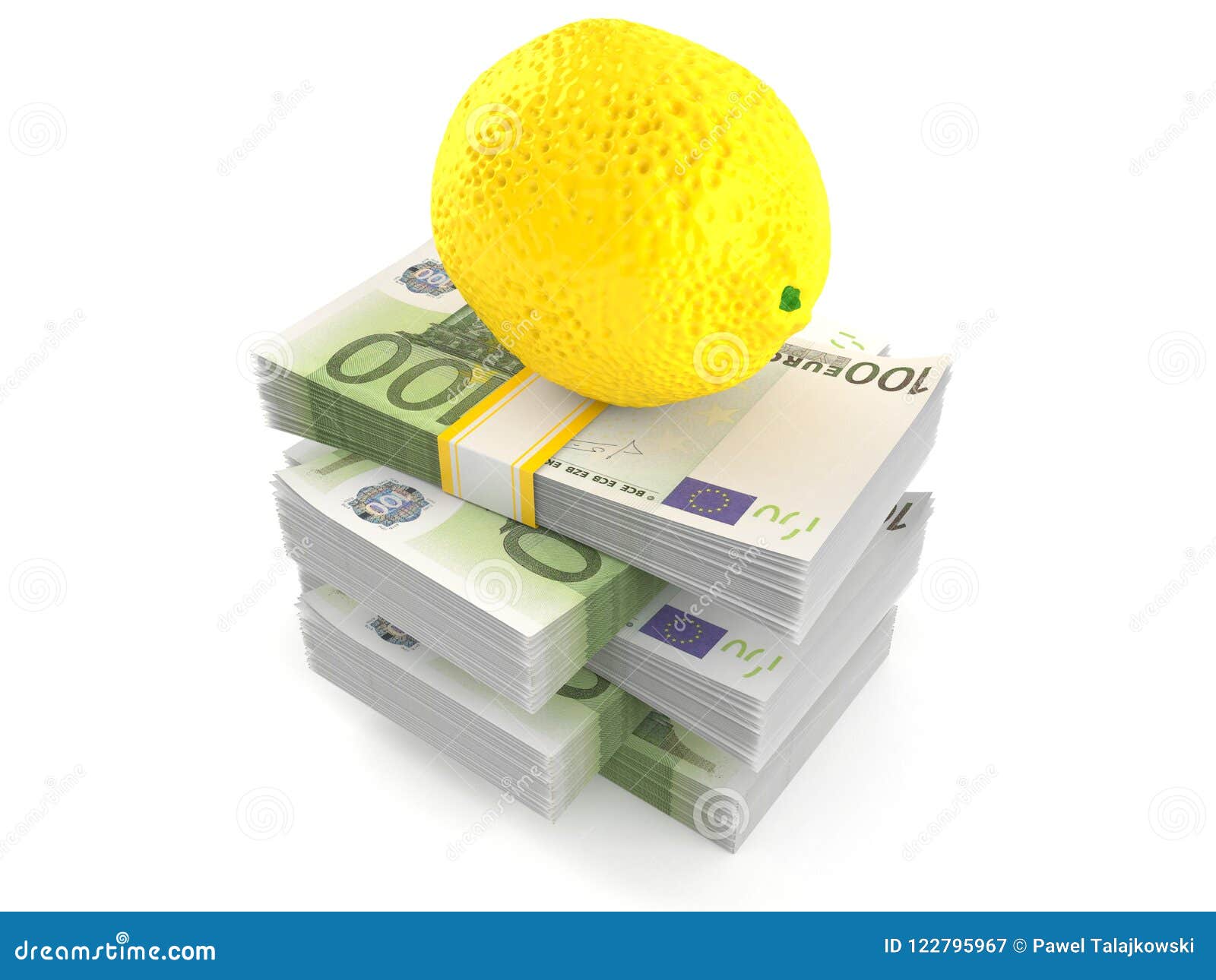 Lemon on stack of money stock illustration. Illustration of european ...
