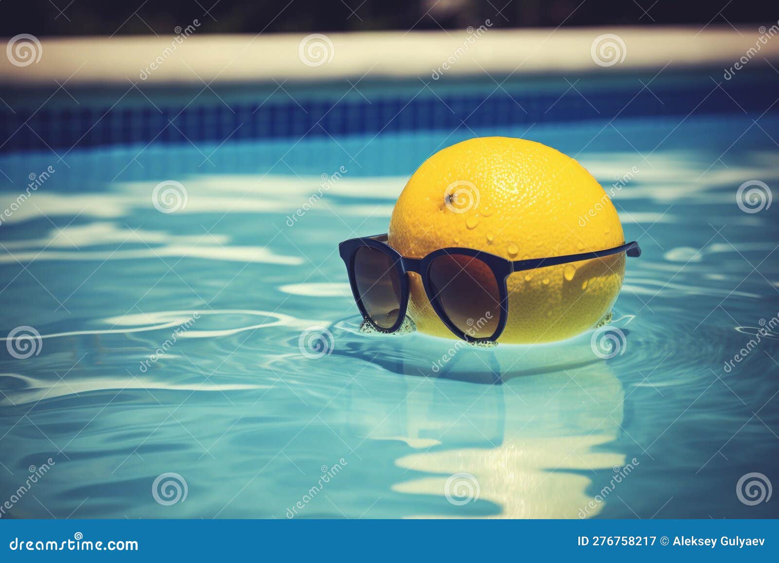 A Lemon with Sunglasses in a Pool AI Generation Stock Illustration ...
