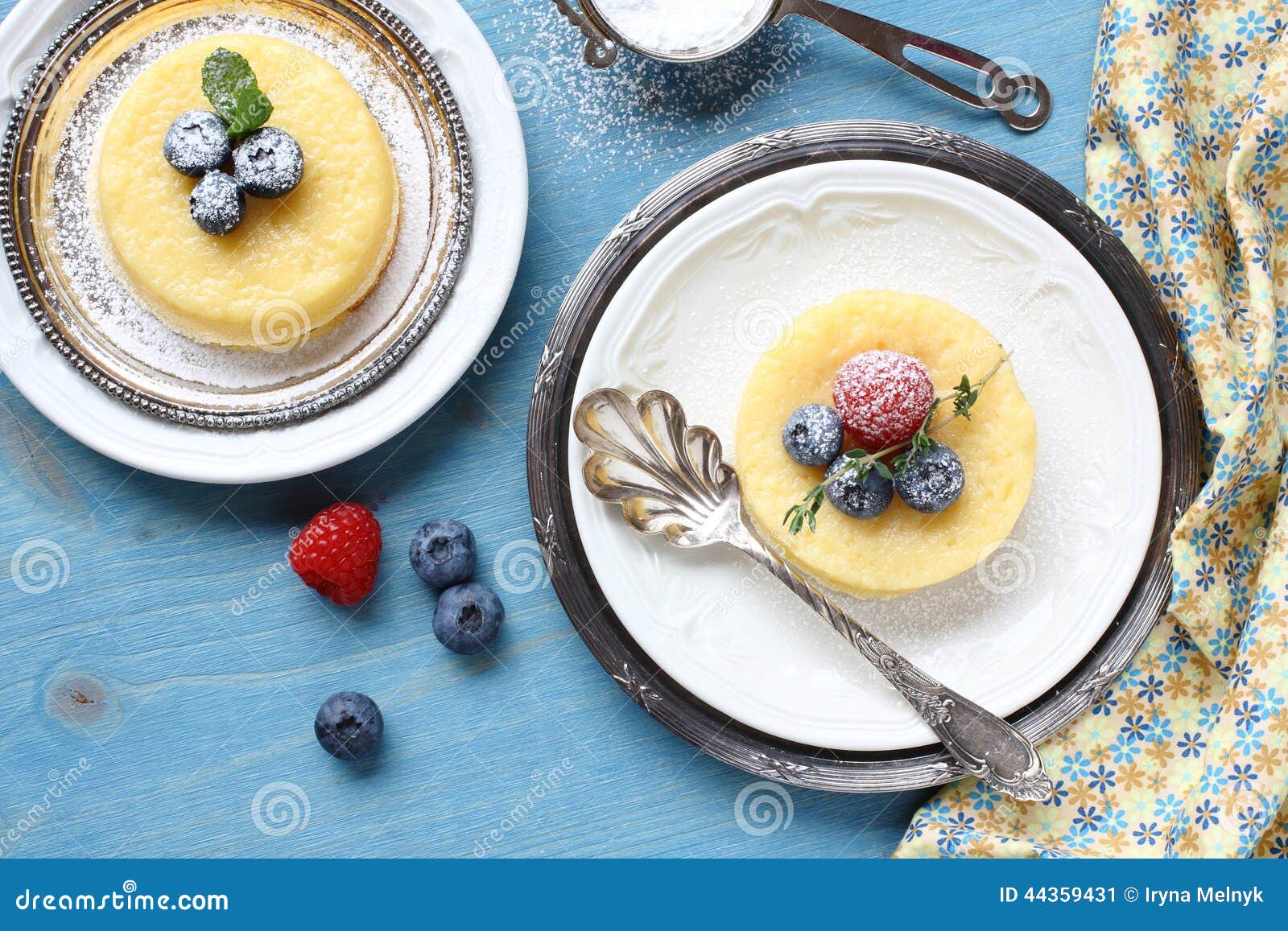 Lemon Surprise Pudding Cake Served with Berries Stock Image - Image of ...