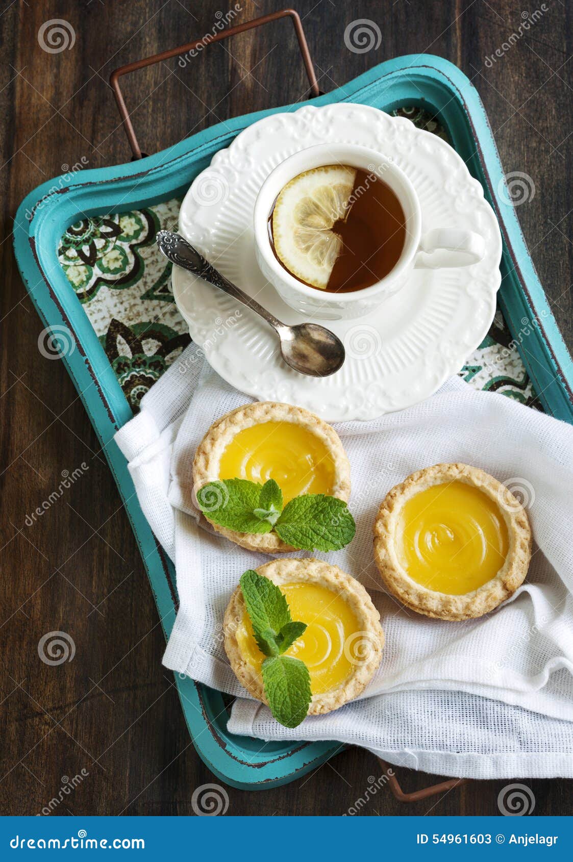 Lemon Tart and cup of tea. stock image. Image of green - 54961603