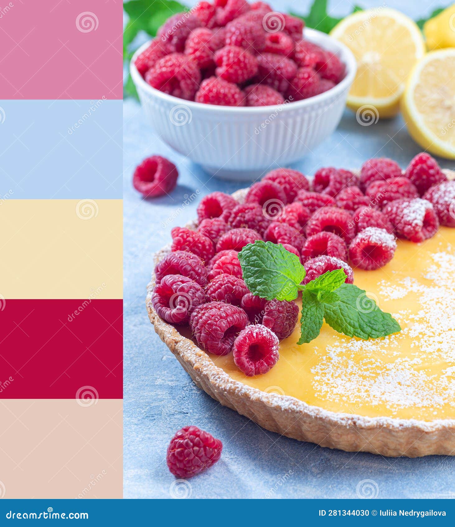 Lemon Tart Garnished with Raspberry, Color Palette Stock Photo - Image ...