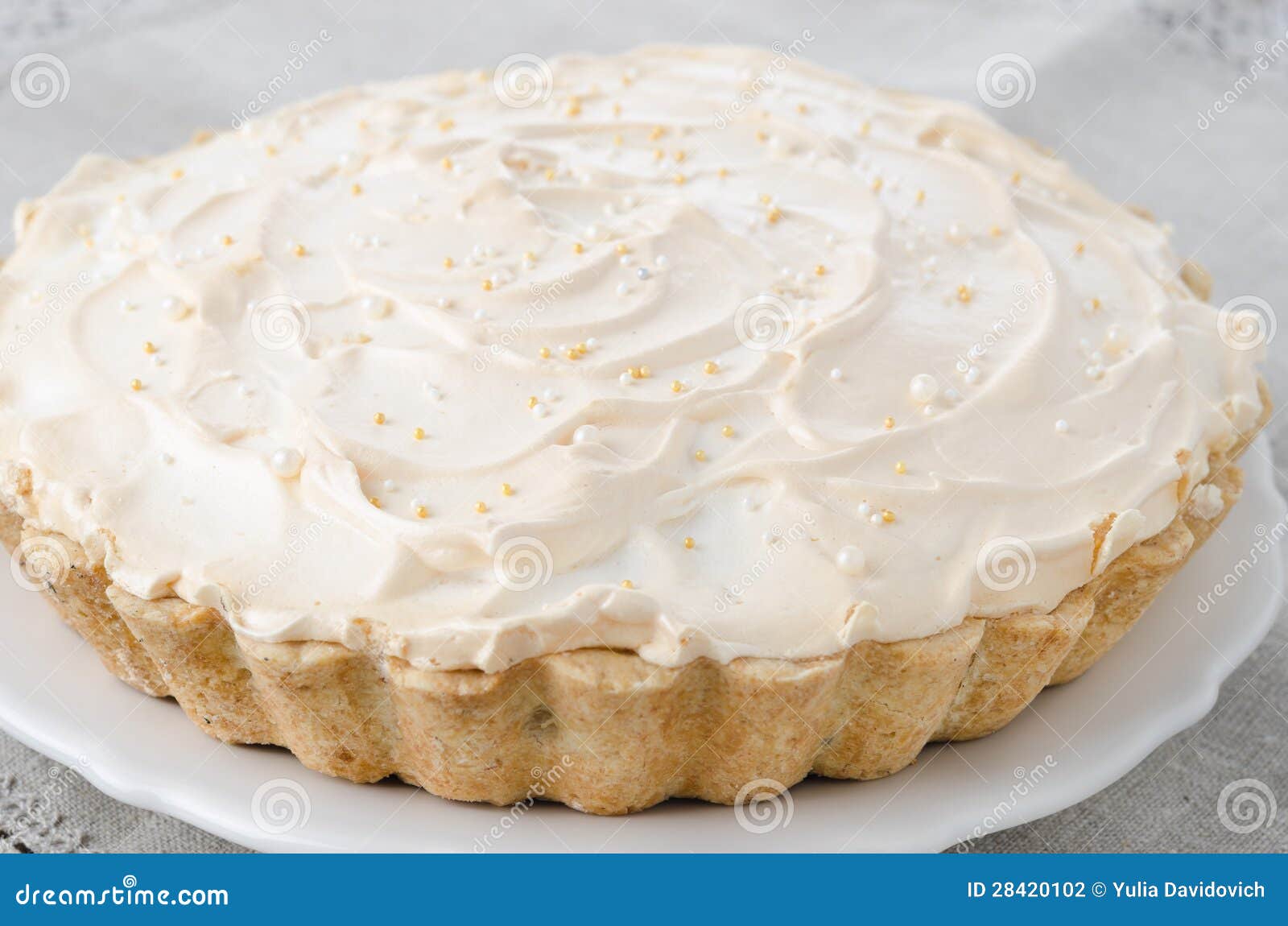 Lemon Tart with Meringue on a Plate Closeup Horizontal Stock Photo ...