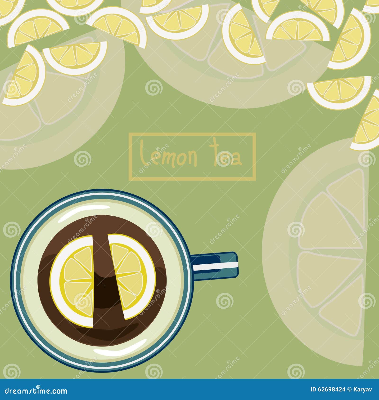 Lemon tea in a blue cup stock vector. Illustration of warm - 62698424