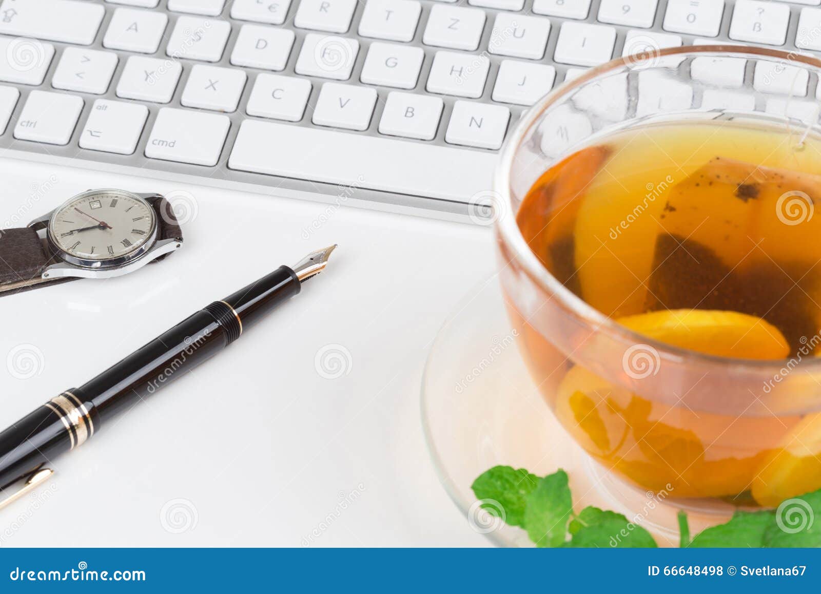 Lemon Tea with Computer Keyboard Stock Photo - Image of mint, lemon ...