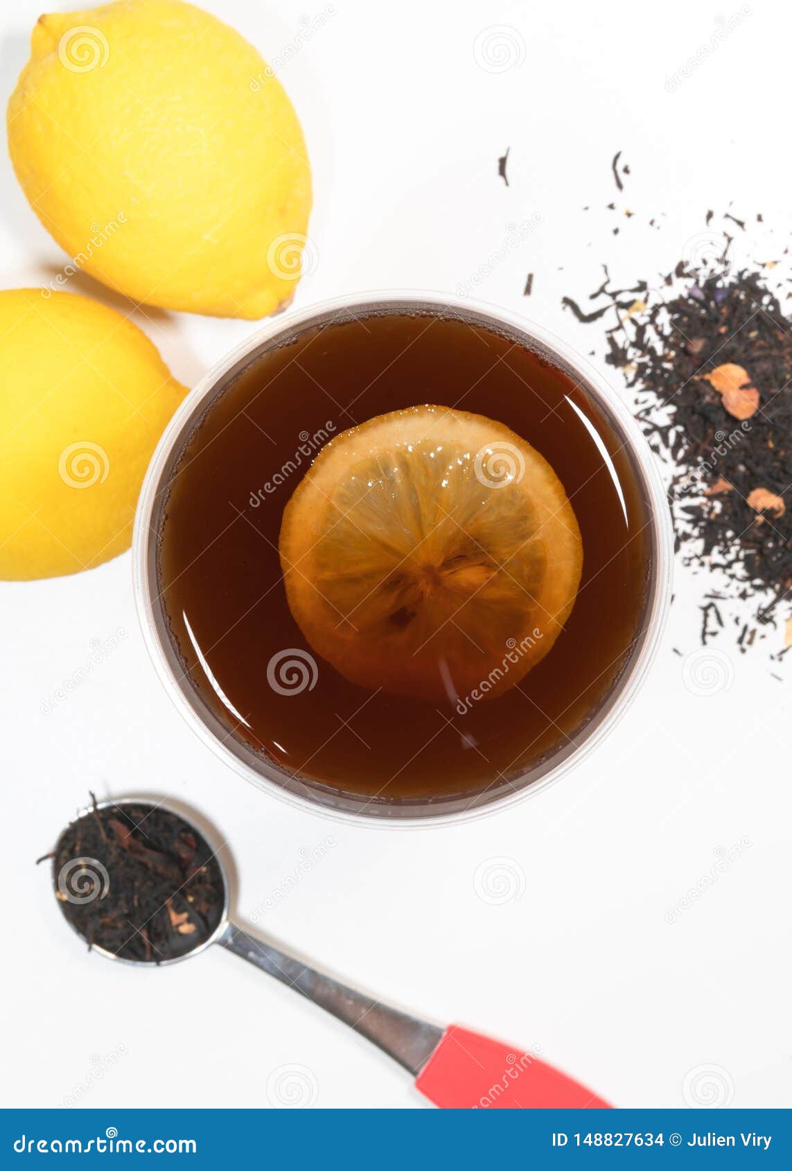 Lemon Tea Cup Vertical Top View with Lemon Slice and Fruit and Tea ...