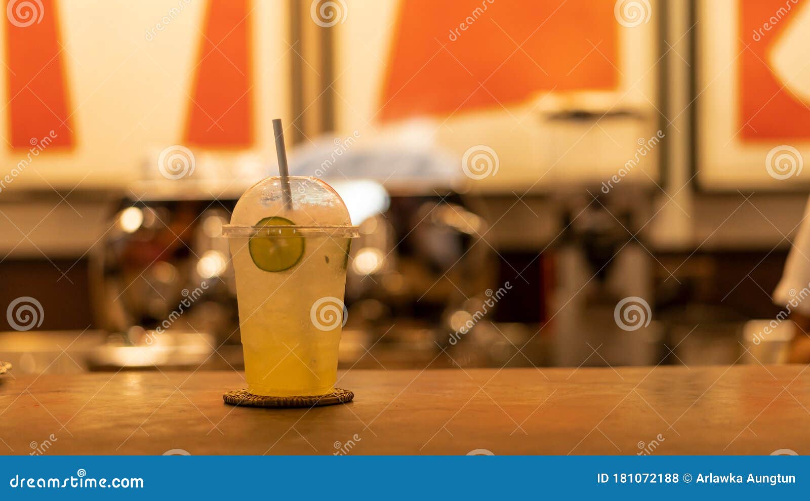 Lemon Tea in Plastic Cups on the Table in Front Stock Photo - Image of ...