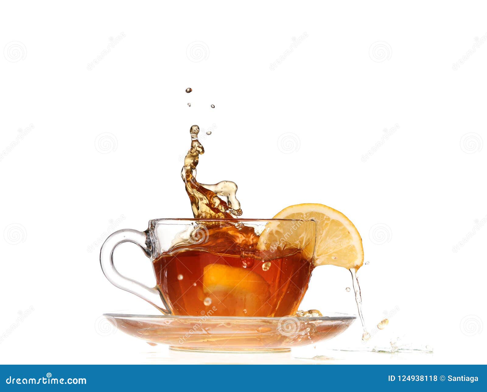 Lemon Tea with a Splash on a White Background Stock Photo - Image of ...