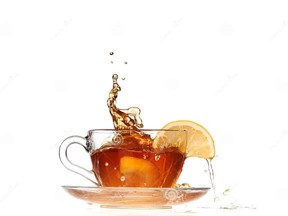 Lemon Tea with a Splash on a White Background Stock Photo - Image of ...