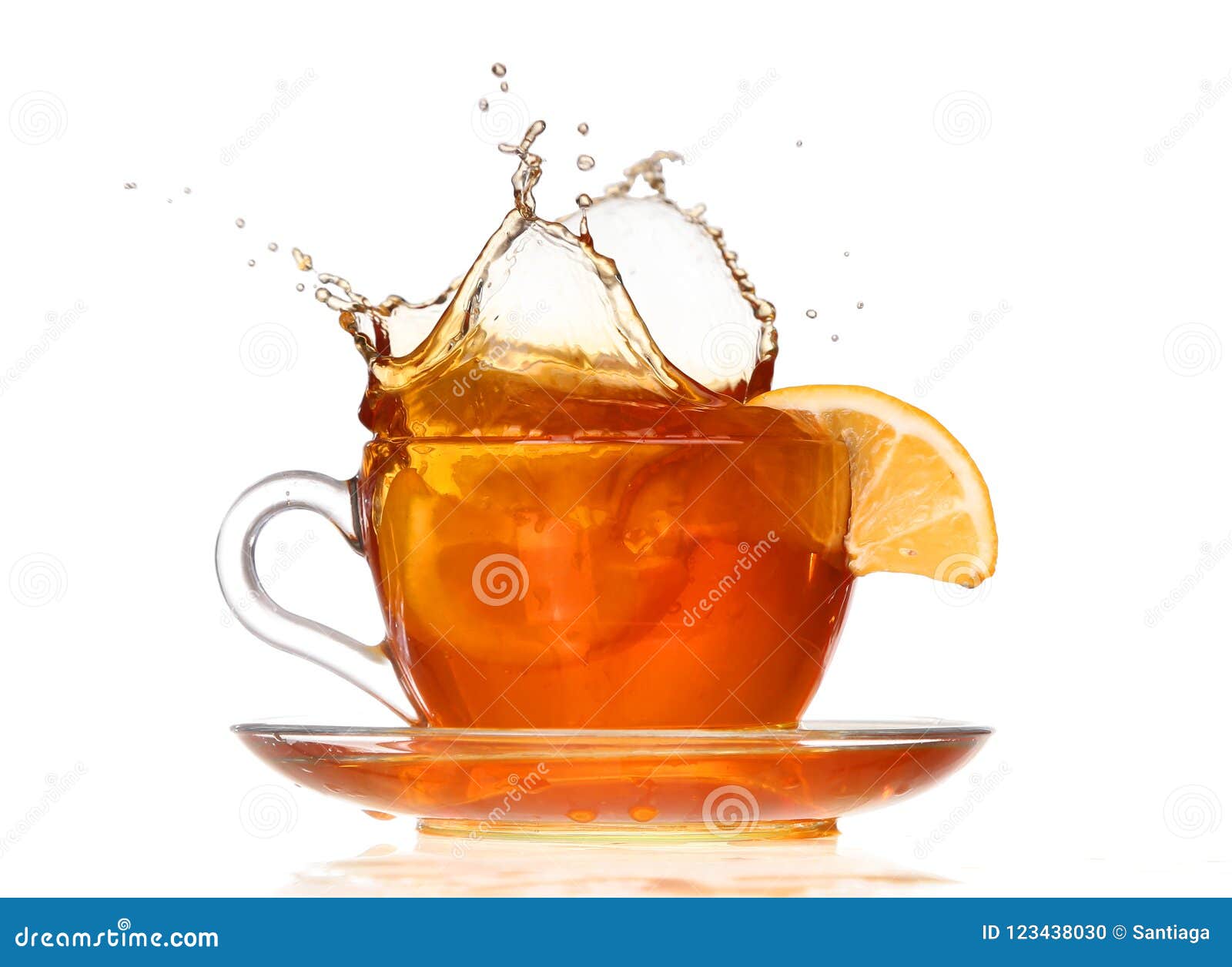 Lemon Tea with a Splash on a White Background Stock Photo - Image of ...