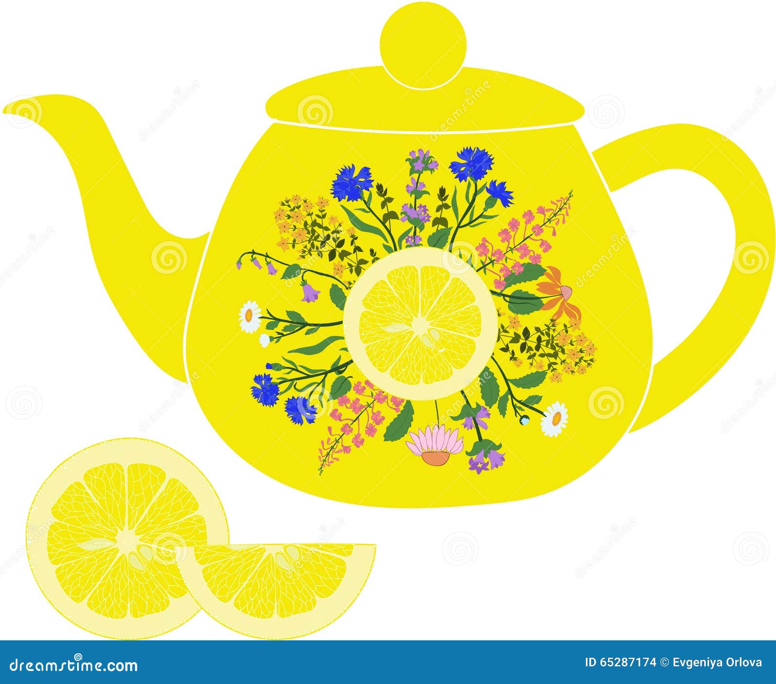 Lemon Teapot with Herbs and Lemon Stock Illustration - Illustration of ...