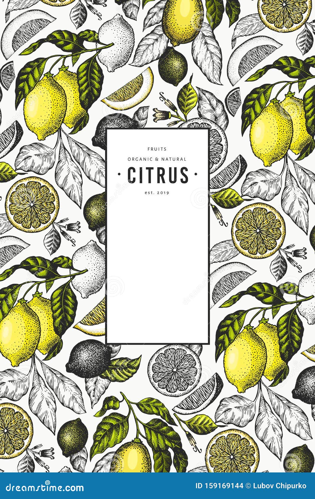 Lemon Tree Frame Template. Hand Drawn Vector Fruit Illustration ...