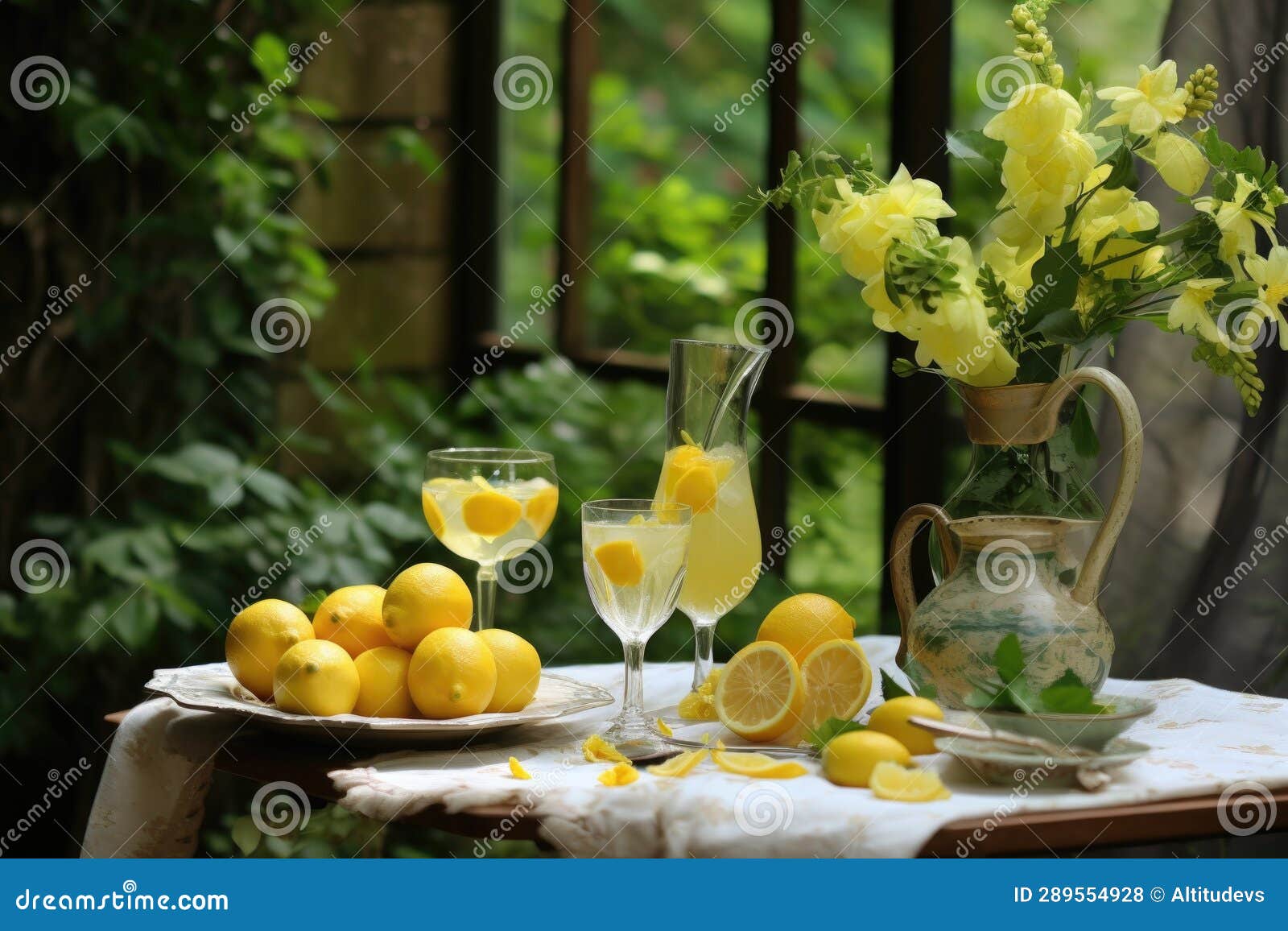 Lemon Tree Branches with Ripe Lemons Over Limoncello Bottles Stock ...