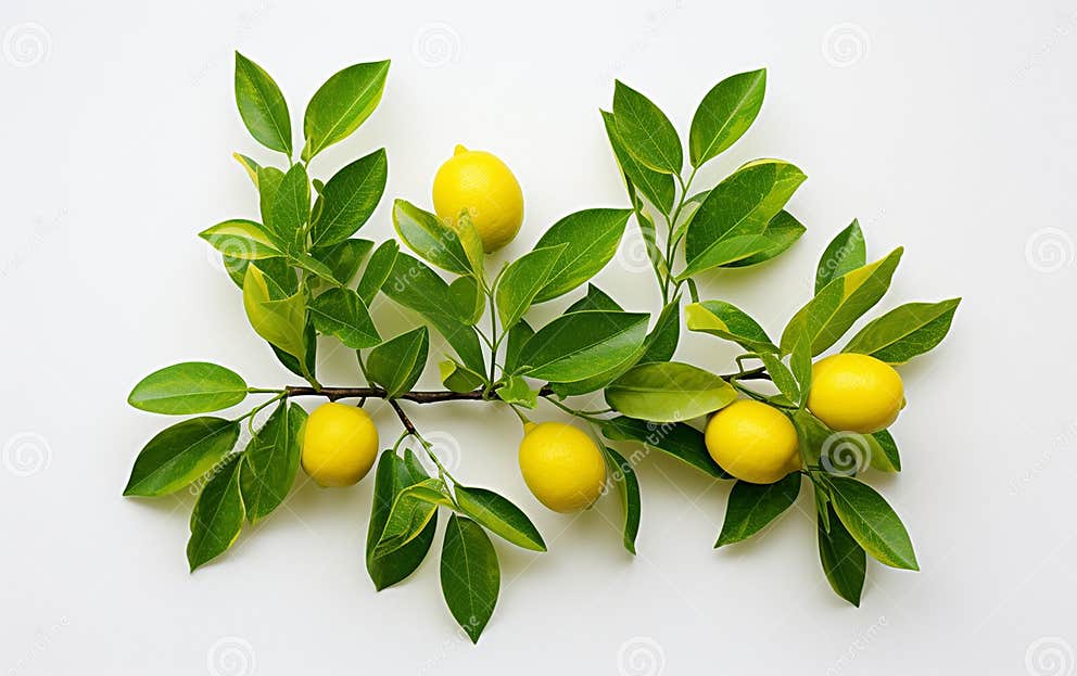 Lemon Tree Leaf from Above on White Backdrop -Generative Ai Stock ...