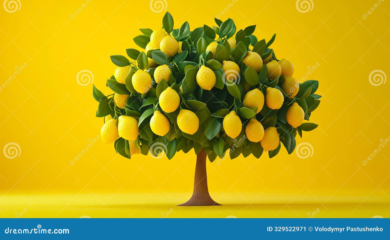 A Lemon Tree with Lots of Lemons on a Yellow Background Stock ...
