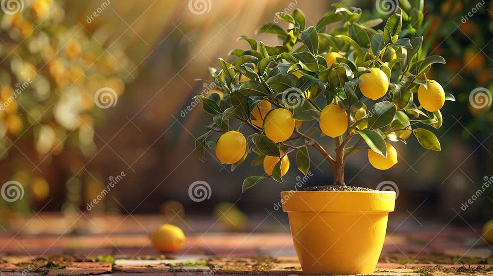 Lemon tree in a pot stock photo. Image of nature, sunny - 312473428