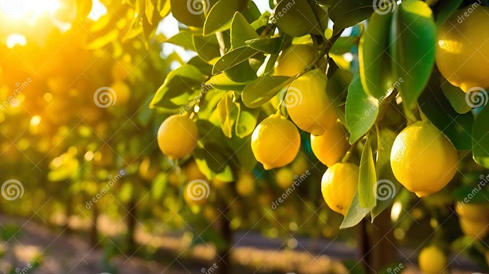 A Lemon on a Lemon Tree in the Sunset Stock Image - Image of lemon ...