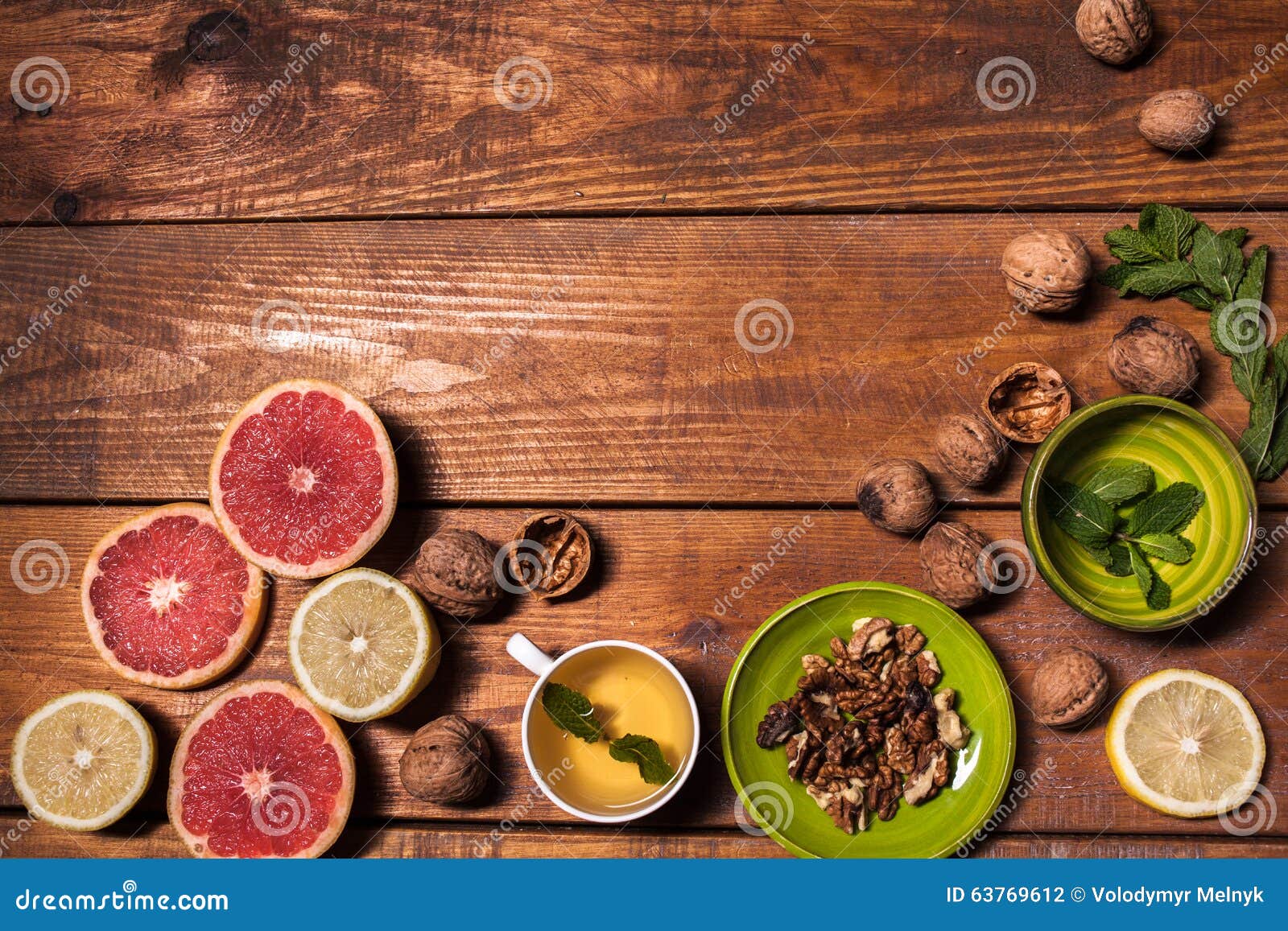 Lemon and Walnut on a Wooden Surface Close Up Stock Photo - Image of ...