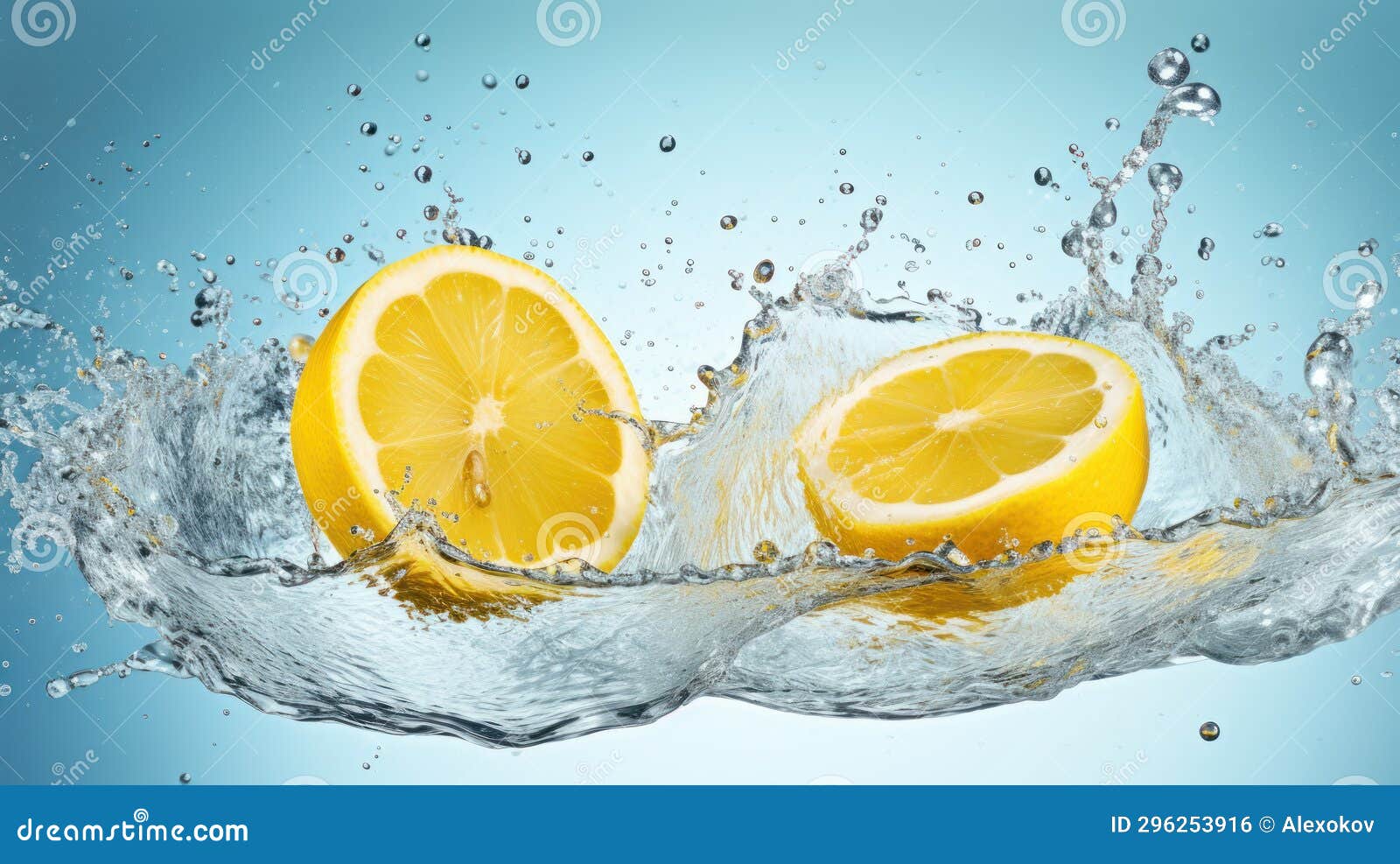 Lemon and Water Splash on Blue Background. 3d Rendering Stock ...