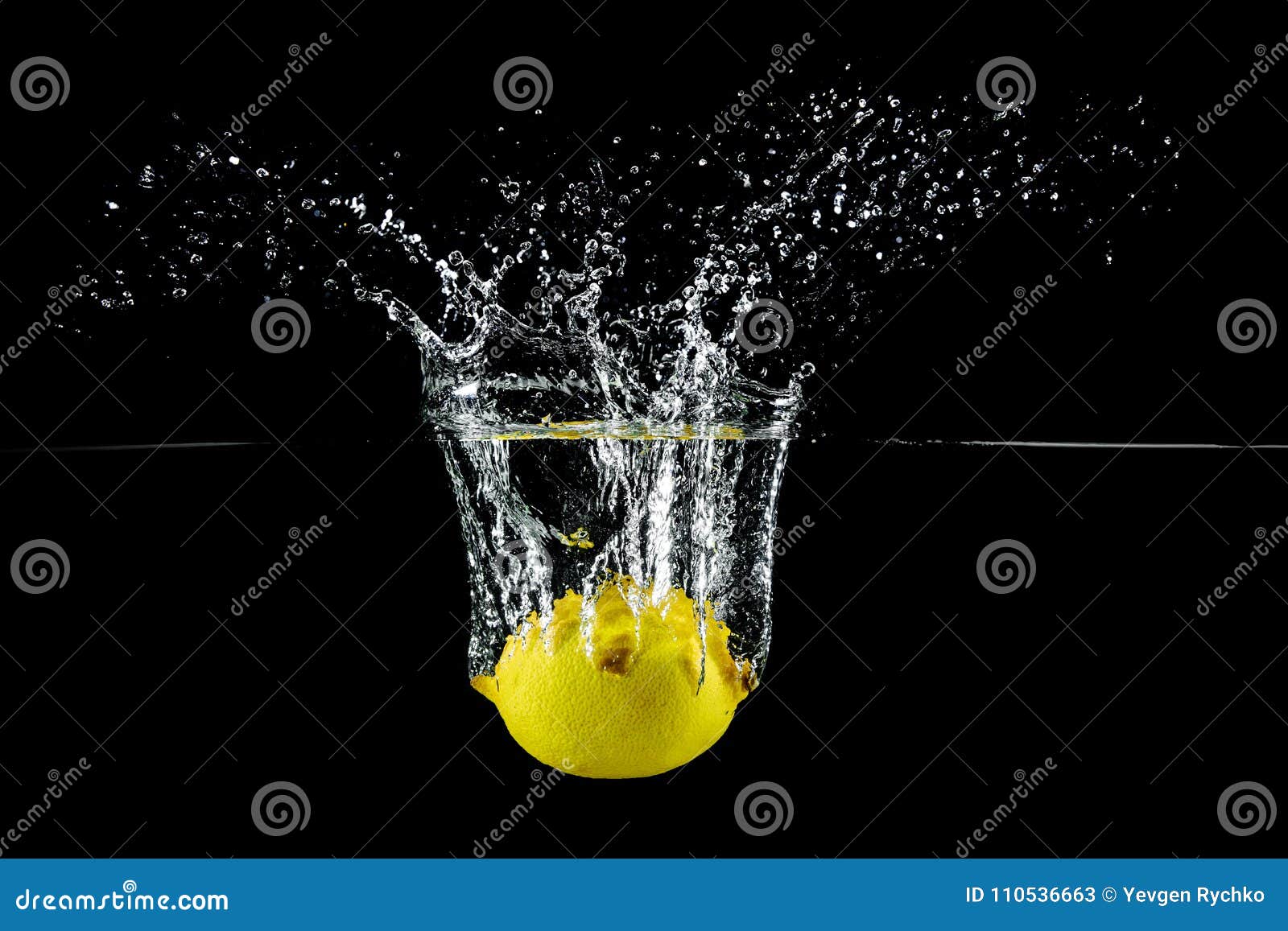Lemon in water splash stock image. Image of black, drink - 110536663