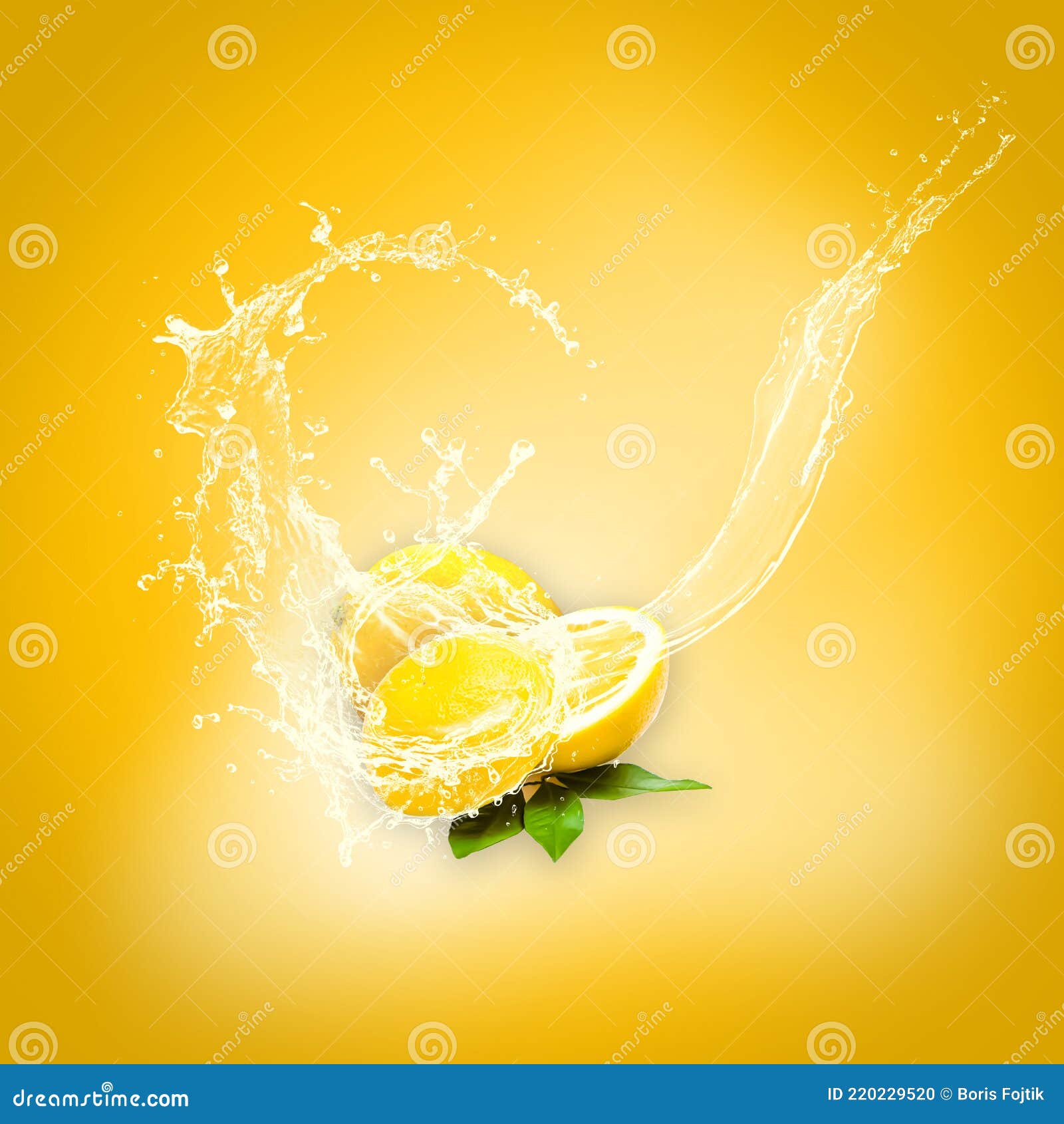 Lemon with Water Splash on Yellow Background Stock Photo - Image of ...