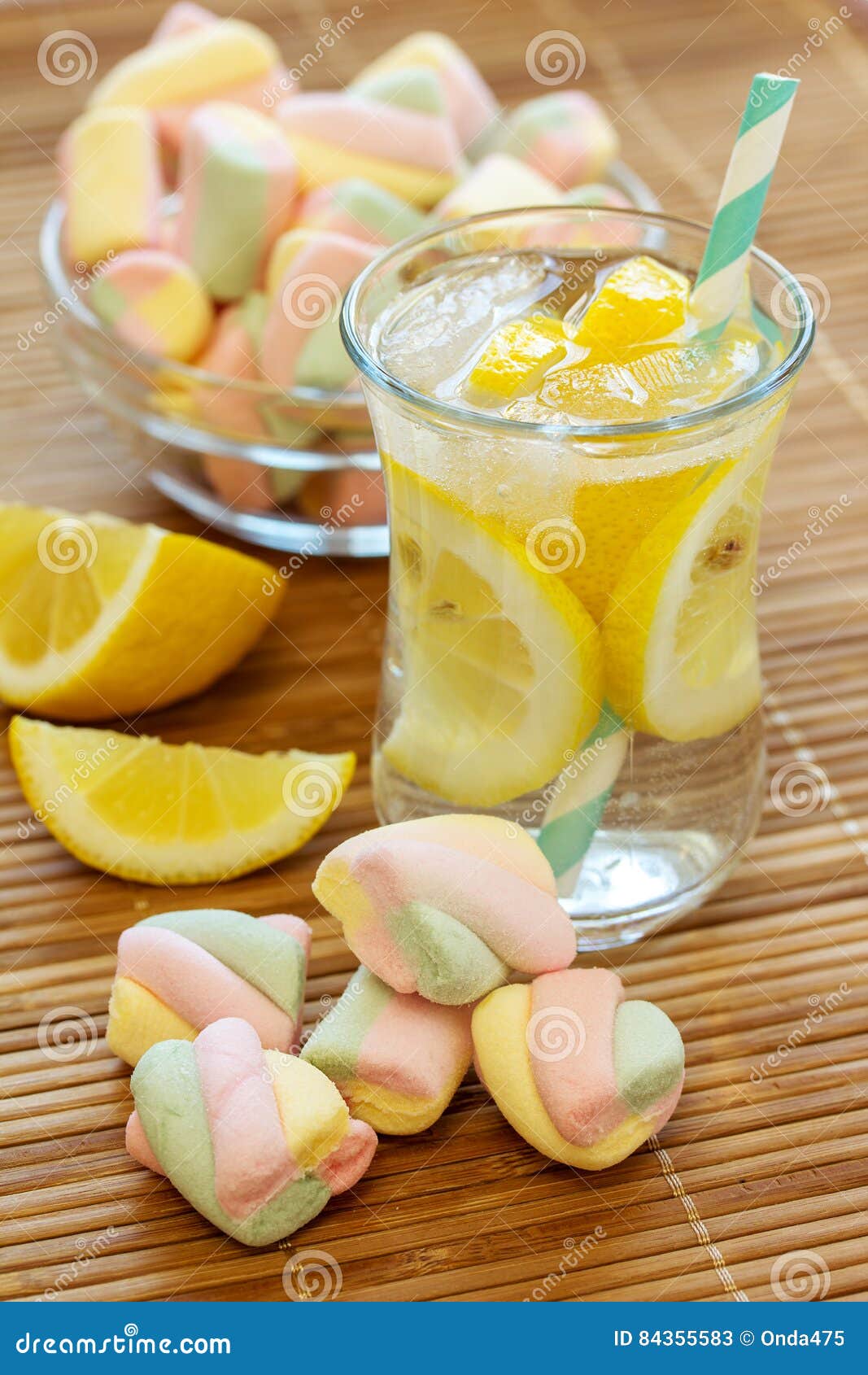 Lemon water and sweets. stock image. Image of lemonade - 84355583