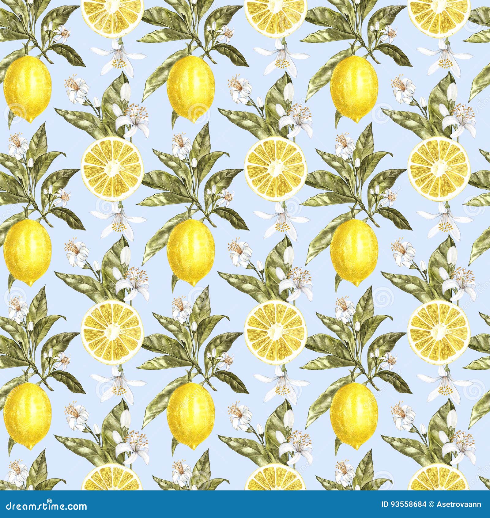 Lemon Watercolor Seamless Pattern. Beautiful Hand Drawn Texture Stock ...